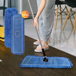 24 Inch Dust Mop Head: Replacement Medium Washable Commercial Mop Head - Sweeper and Janitorial Dust Mop Head Replacement Blue (Blue - 24 Inch, 3 Pack)