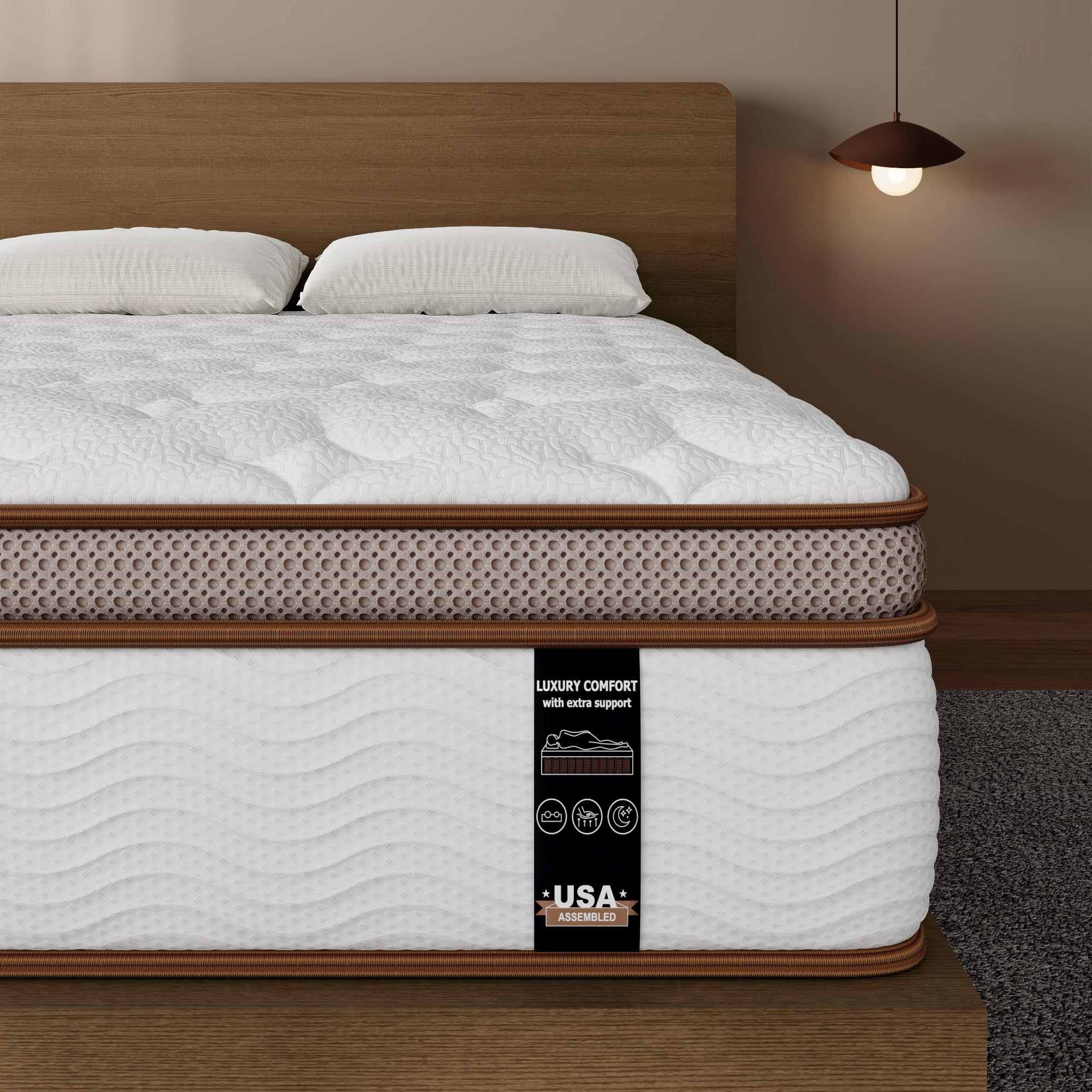 Sleepmax Plush Queen Mattress 14 Inch - Luxury Hybrid Mattress Posture Support - 6-Layer Design for Back Pain Relief - Soft Bed in a Box - Fiberglass Free, CertiPUR-US Certified, 365-Night Trial