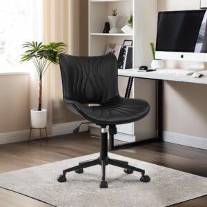 vatros office chair, armless desk chair with wheels, ergonomic comfy home office computer task chairs,faux leather padded cute vanity chair, adjustable height swivel rocking chair with back,black