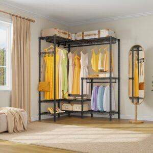 VIPEK L3 Clothing Rack, L Shaped Heavy Duty Garment Rack for Hanging Clothes, Corner Clothes Rack, Freestanding Closet System with Adjustable Shelves & Hang Rods & Side Hooks, Max Load 950lbs, Black