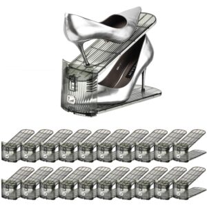 beehomay shoe slots organizer,adjustable shoe rack with three levels,shoe stackers for a pair of shoes (grey clear, 20 pack)