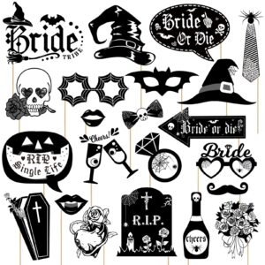 22 pcs bride or die photo booth props- gothic bachelorette decorations for women girls, bridal shower engagement wedding decorations rip single life for till death do us party supplies