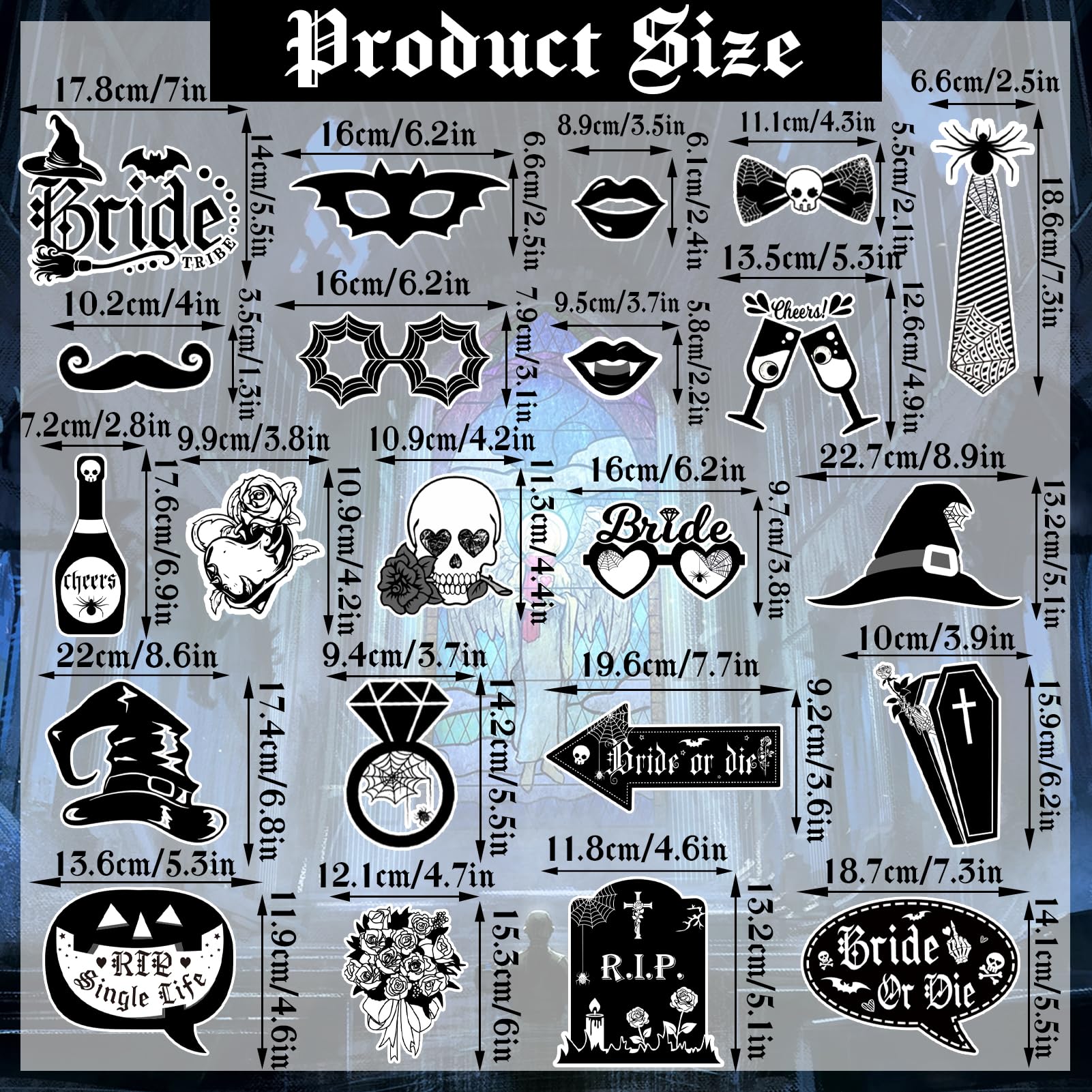 22 PCS Bride Or Die Photo Booth Props- Gothic Bachelorette Decorations for Women Girls, Bridal Shower Engagement Wedding Decorations Rip Single Life for Till Death Do Us Party Supplies