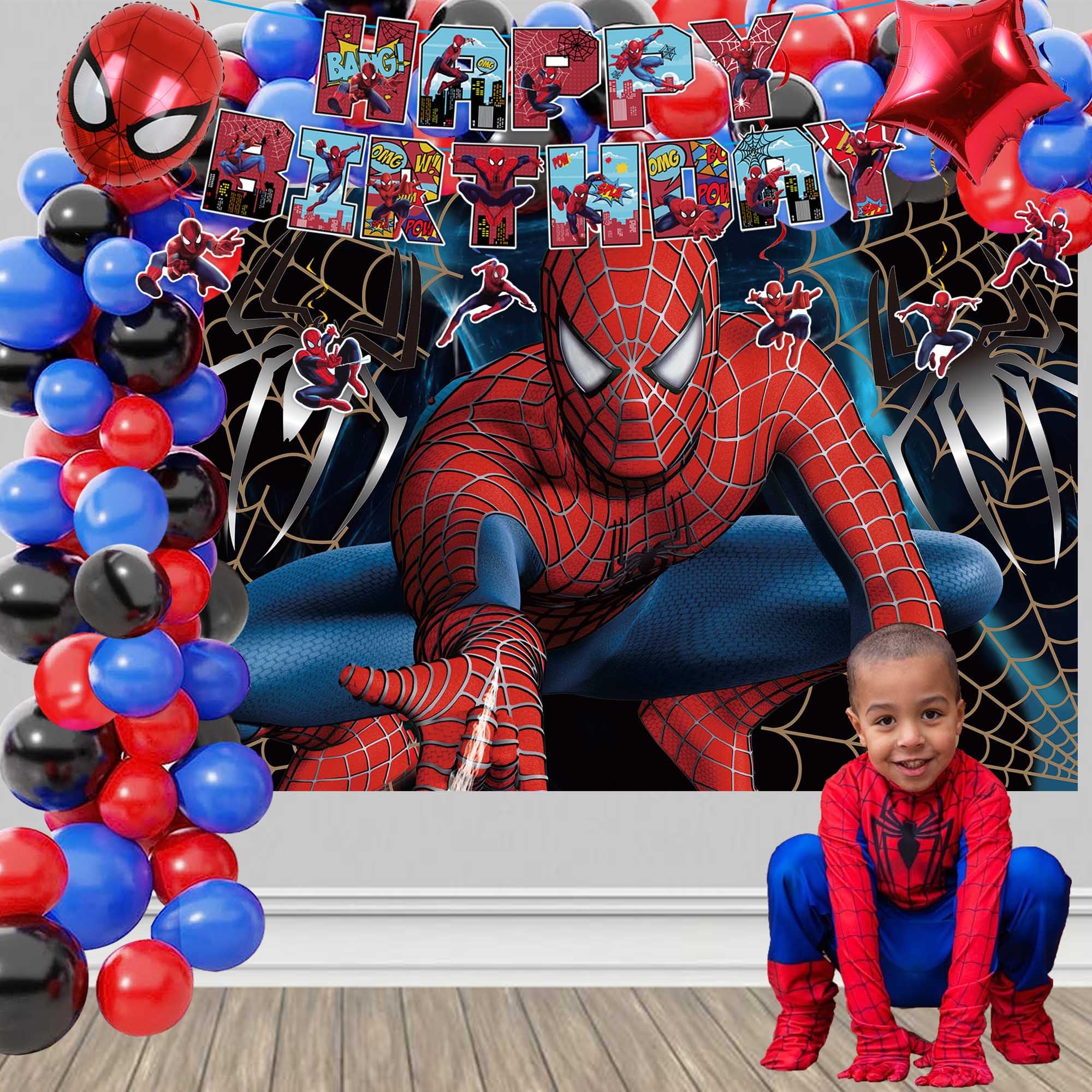 Spider Birthday Decorations, Spider Party Decorations Includes Spider Balloons Arch Garland Kit Banner Tableware Set Backdrop Tablecloth Spider Stickers for Birthday Baby Shower Supplies