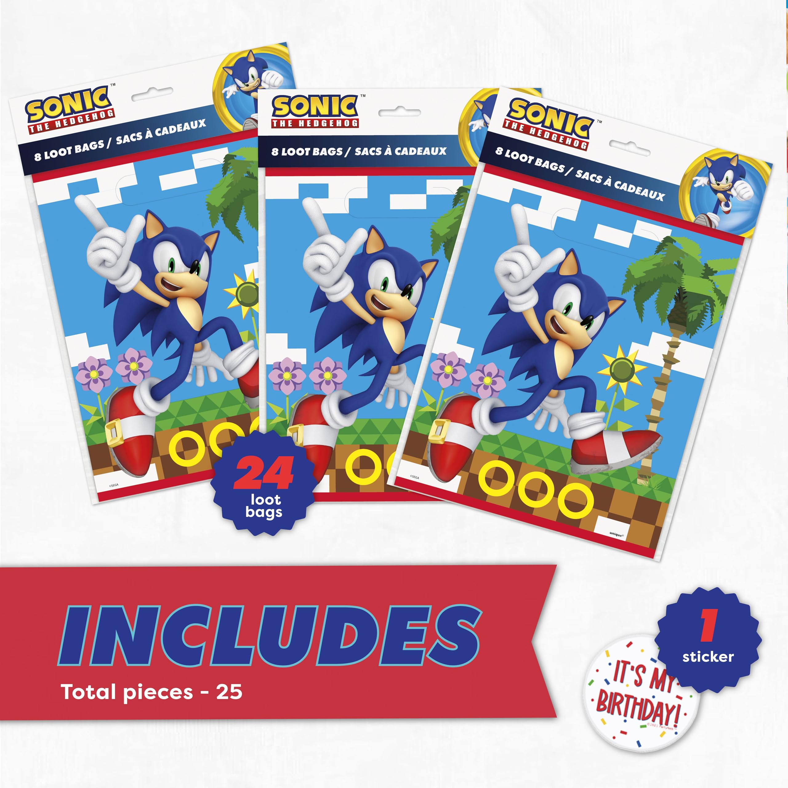 Unique Sonic Party Bags | 24 ct | Sonic Goodie Bags for Sonic Party Favors | Sonic Birthday Party Decorations | Includes Sticker for Birthday Child