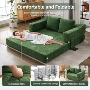 Modern Minimalist Sofa, Folding Sofa Bed, Convertible Sofa Floor Sofa Bed Lazy Sofa, Removable Back, Suitable for Living Room Bedroom Apartment Small Space (Green)