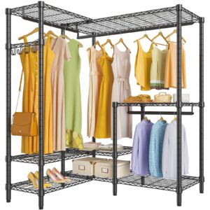 vipek l3 clothing rack, l shaped heavy duty garment rack for hanging clothes, corner clothes rack, freestanding closet system with adjustable shelves & hang rods & side hooks, max load 950lbs, black