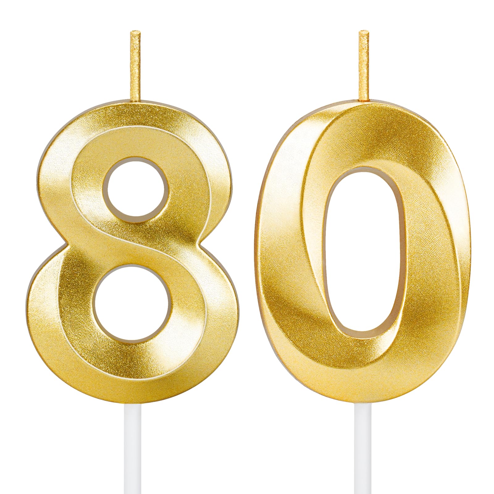 80th Birthday Candles for Cake,Gold Number Candles for Happy Birthday Cake Toppers,Birthday Decorations for Women Men Party Anniversary Wedding