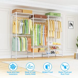 Ulif E13 Heavy Duty Clothes Rack（With 4 Hanger Rods & 8 Shelves） Freestanding Clothing Racks for Hanging Clothes，Adjustable Closet Organizer，Metal Garment Rack 63" W x16 D x77 H，Max Load 900LBS，White