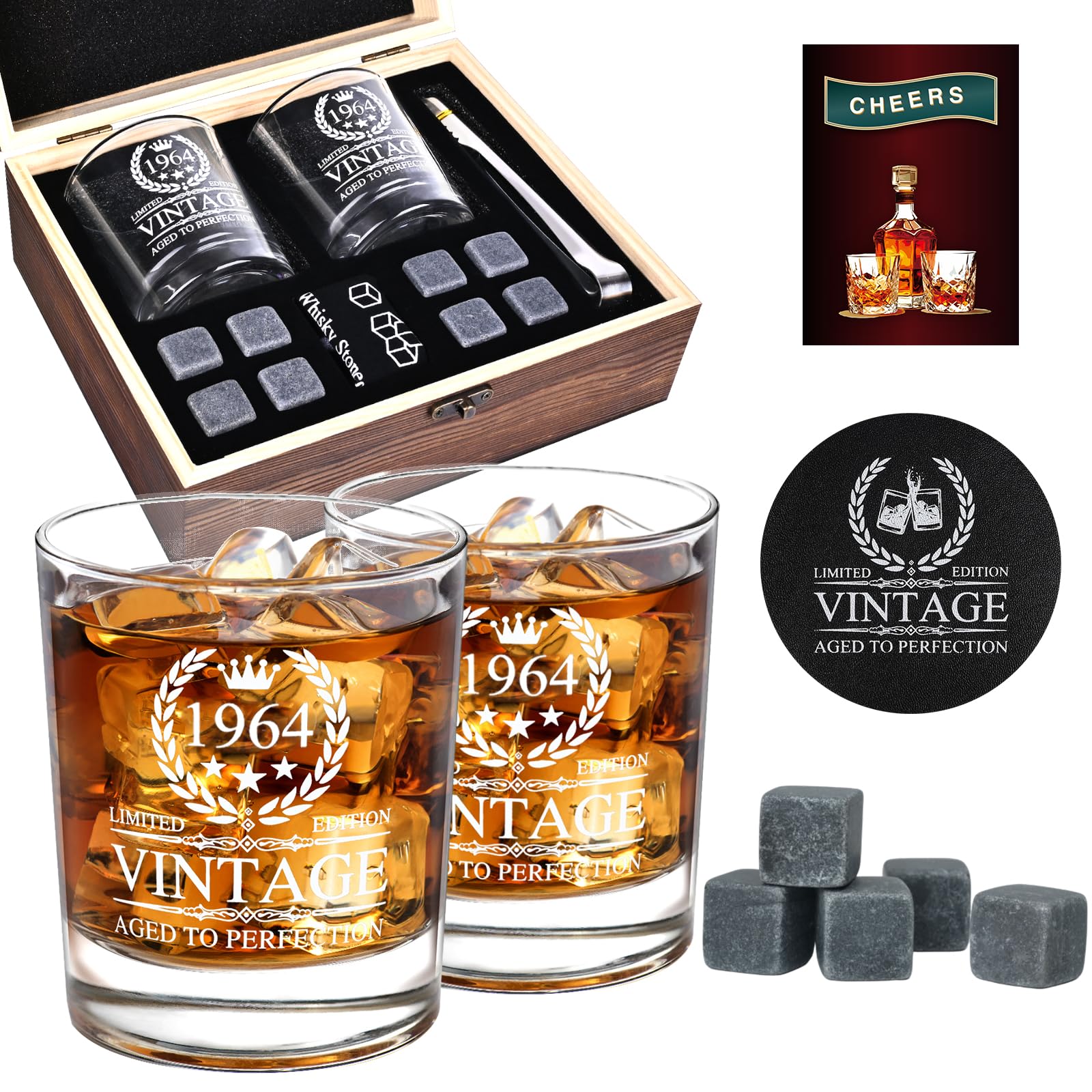 CozyState 60th Birthday Gifts for Men, 1964 Birthday Whiskey Gifts 60 Year Old Gift Ideas for Men Him, Dad, Husband, Friends