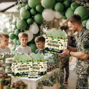 Camouflage Birthday Gift Bag Army Party Supplies Gift Bag with Wrapping Paper and Card Large Camouflage Christmas Birthday Party Wrapping Paper Bag with Handle Army Camo Party Decorations for Boy Girl