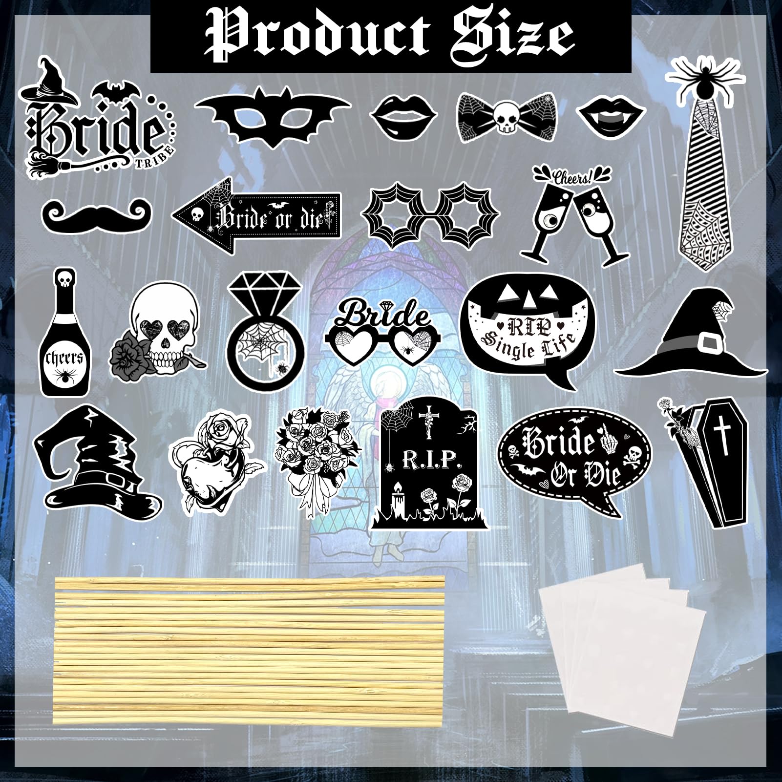 22 PCS Bride Or Die Photo Booth Props- Gothic Bachelorette Decorations for Women Girls, Bridal Shower Engagement Wedding Decorations Rip Single Life for Till Death Do Us Party Supplies