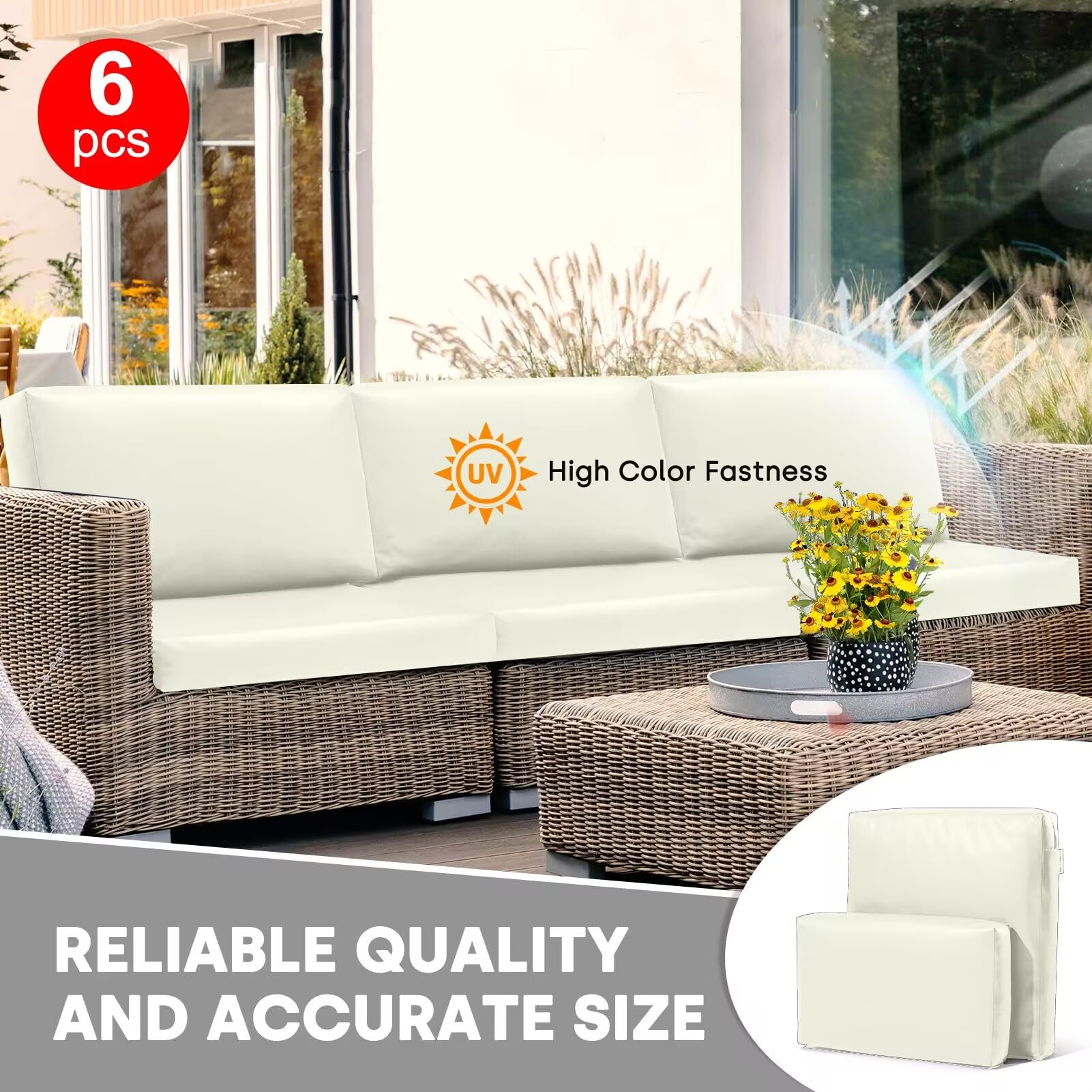 6p Patio Cushion Covers Anti Cat Scratch Leather Outdoor Cushion Cover Replacement 100% Waterproof with Zipper for 3Pcs Patio Furniture Set,Slipcovers for Outdoor Furniture Cushions Cream,Cover Only