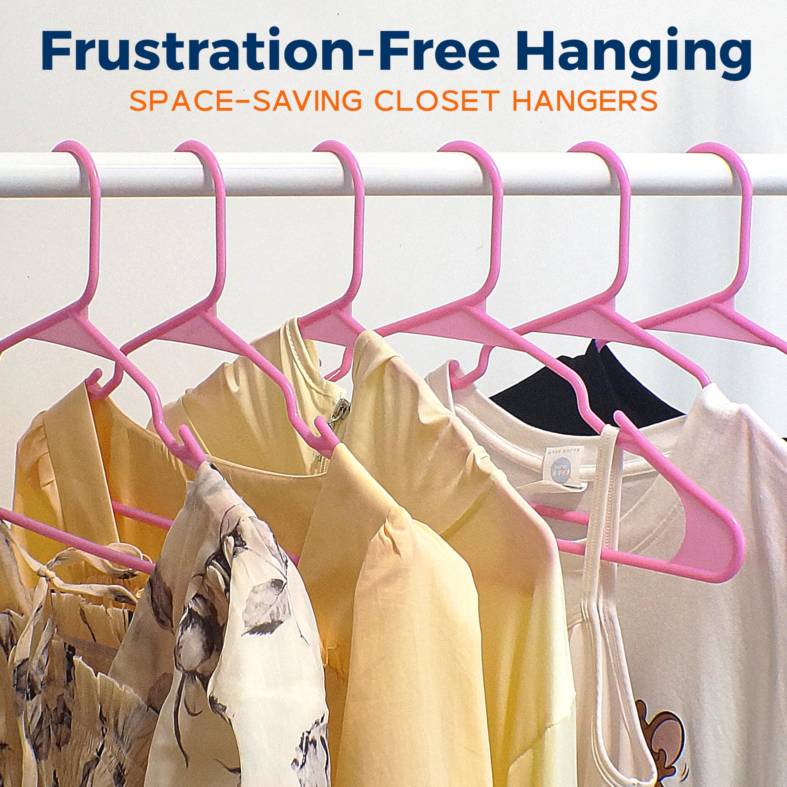 Campior Premium Clothes Hangers – Space-Saving Slim Design, Lightweight and Durable Plastic with Smart Shoulder Grooves, Versatile Usage for Organizing Laundry, Coats, and Clothes, Pink, Pack of 50