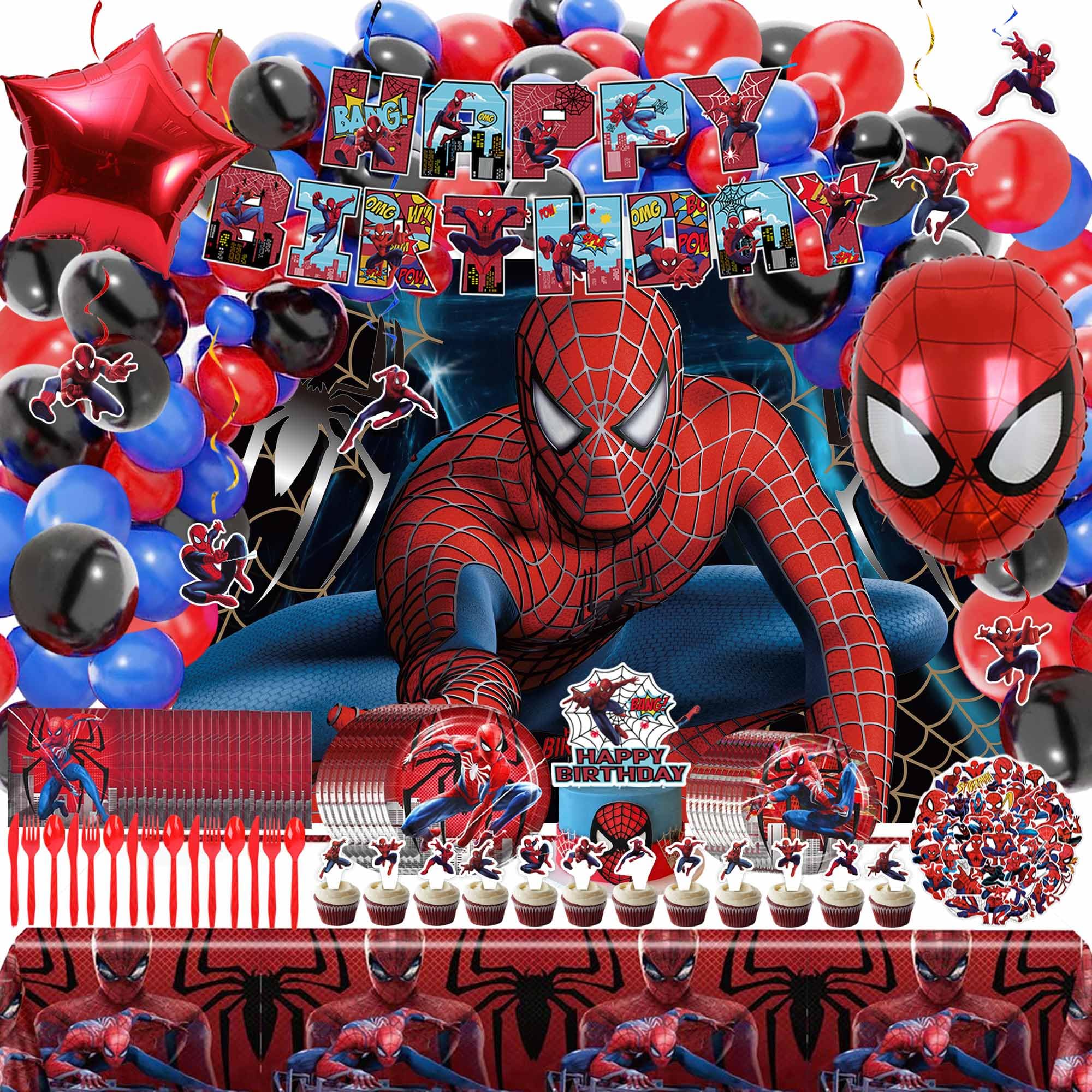 Spider Birthday Decorations, Spider Party Decorations Includes Spider Balloons Arch Garland Kit Banner Tableware Set Backdrop Tablecloth Spider Stickers for Birthday Baby Shower Supplies