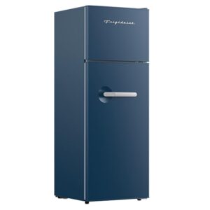 frigidaire efr768-azure retro apartment size refrigerator with top freezer-2 fridge with 7.5 cu ft of storage capacity, adjustable spill-proof shelves, door & crisper bins, azure, blue