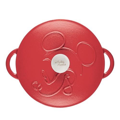 Farberware Disney Bon Voyage Pre-Seasoned Cast Iron Dutch Oven/Casserole Pan with Lid, Suitable for All Stovetops, Including Induction, 4.75 Quart, Red