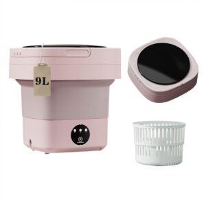 portable washing machine, mini washer 9l high capacity with 3 modes deep cleaning for underwear, baby clothes, or small items, foldable washing machine for apartments, camping, travel (pink)