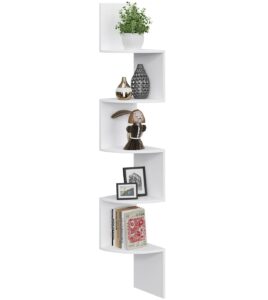 vimber 5-tier corner shelf wall mount, corner bookshelf, industrial corner ladder shelf, modern display shelf for living room, bedroom, kitchen, home office, bathroom, white ujsj003w