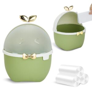 dibaliyi mini desk can with lid, cute bedroom trash can and 3 rolls can liners, cartoon animal desktop dust can for office car kitchen bathroom, 19.5 * 15 * 15cm (green)