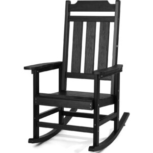 vevor porch rocker, hips outdoor rocking chair, high back patio rocking chair with smooth armrests, supports up to 400 lbs, for garden, balcony, porch, black