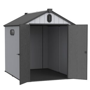 hxcqygl xwt012 6 * 8ft plastic storage shed for backyard garden big spire tool storage (94.49-73.62-87.01)