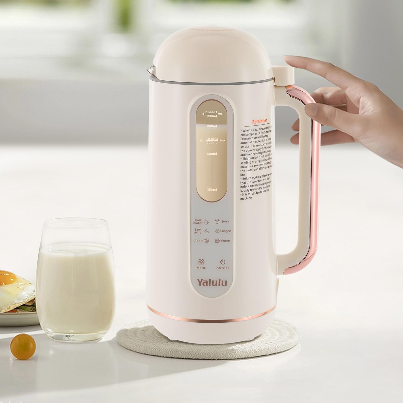 Automatic Nut Milk Maker, Corded Electric Soybean Milk Maker, Visual Window, Hot And Cold Dual Uses, Automatic Cleaning, With 10 Blades, 30oz, For Fruits And Vegetable, Beans, Milkshake