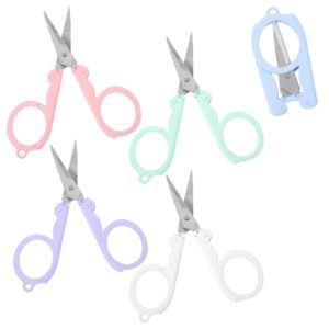 Folding Scissors Small Scissors Travel Scissors Safety Scissors Stainless steel Mini Scissors with Safety Cap Cute Scissors for Scrapbook Cutting Sewing DIY Handmade Daily and Travel Use (5 Pack)