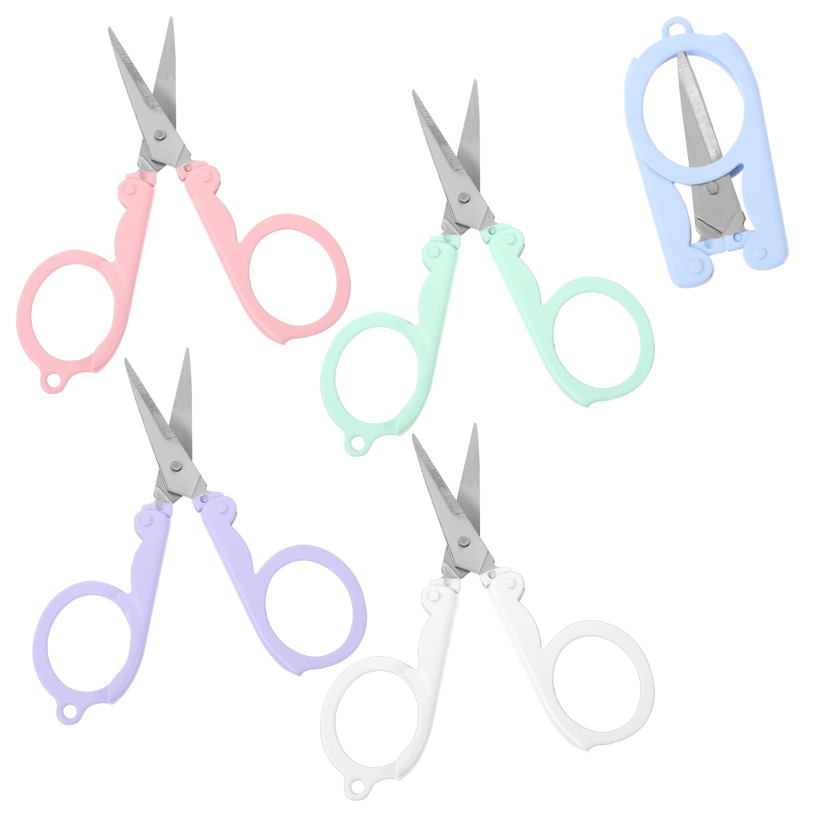 Folding Scissors Small Scissors Travel Scissors Safety Scissors Stainless steel Mini Scissors with Safety Cap Cute Scissors for Scrapbook Cutting Sewing DIY Handmade Daily and Travel Use (5 Pack)