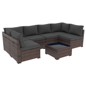 amopatio 7 pieces patio furniture set, outdoor furniture sectional sofa set with slanted back, patio couch with glass coffee table for backyard dark grey (1 waterproof cover)