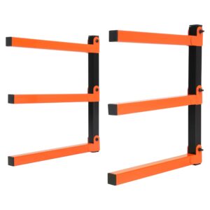 KUAFU 3-Level Indoor & Outdoor Lumber Rack Wood Storage Racks Wood Rack Organizer Use Black+Orange Steel Powder Coated (2Pcs)