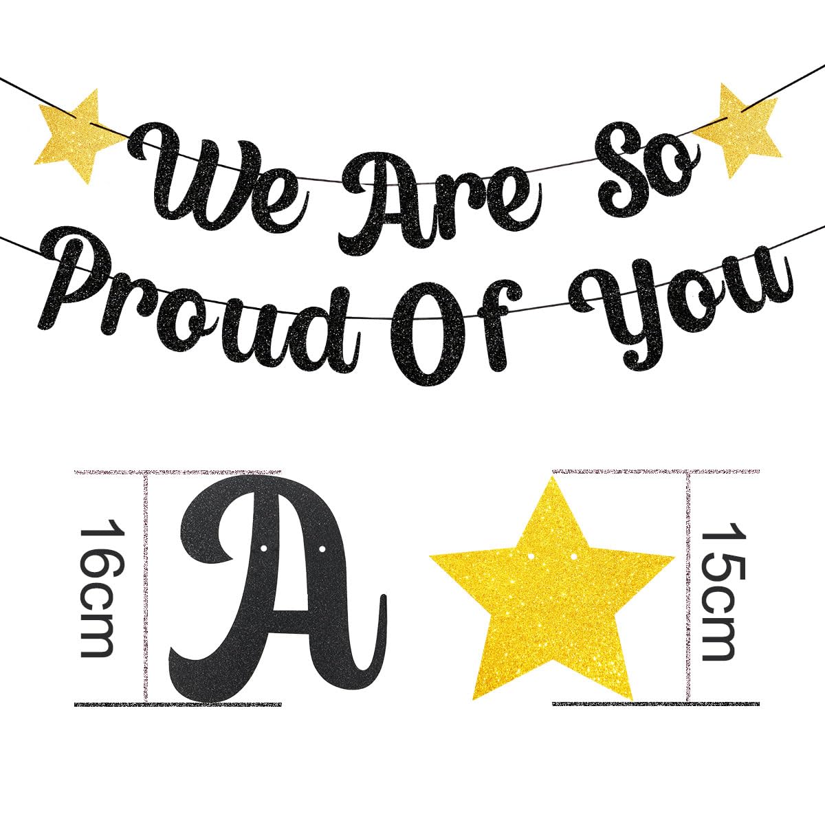 We are So Proud of You Banner Black Glittery Graduation Congratulations Decoration Hanging Garland for Graduation Retirement Grad Party Decor Supplies (Pre-Strung) Black