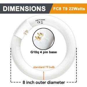 Celiwace FC8T9/WW 22 Watt and FC12T9/WW 32 Watt Set, 8 inch T9 22W Circular Light Bulbs Warm White, 12'' 32W Circline Fluorescent Bulb CRI 80, Soft White 3000K G10q