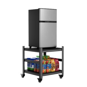 phonando mini fridge stand with storage,heavy duty mobile mini fridge shelf with 4 lockable wheels,220lbs mini fridge table for dorm,small refrigerator stand storage cart,black