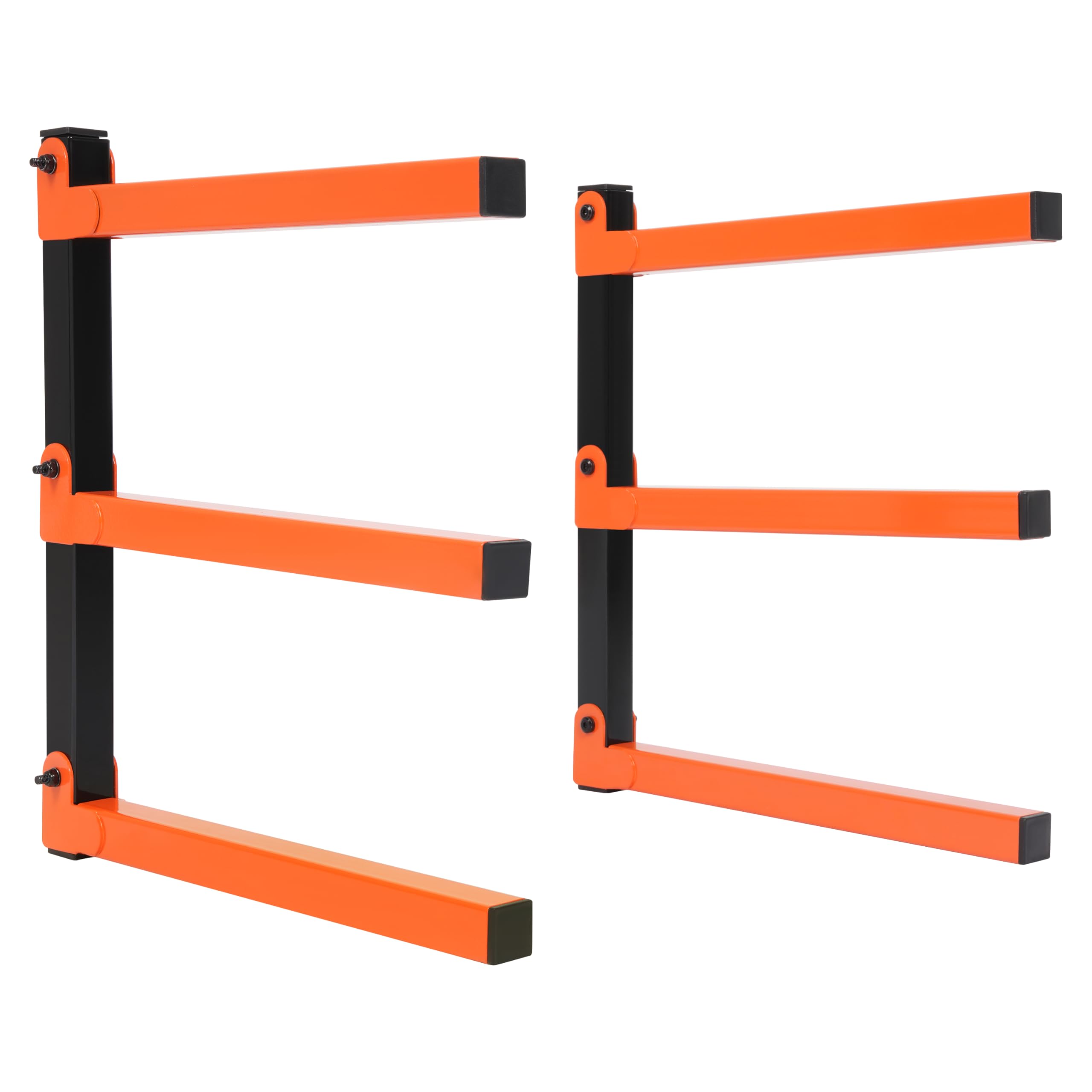 KUAFU 3-Level Indoor & Outdoor Lumber Rack Wood Storage Racks Wood Rack Organizer Use Black+Orange Steel Powder Coated (2Pcs)