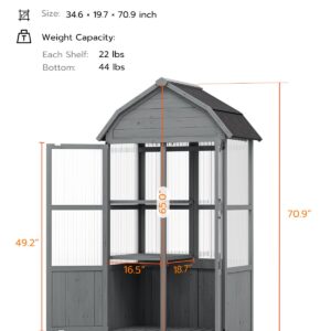 AOVSA Wooden Outdoor Storage Cabinet, 71" Weatherproof Garden Shed with Shelves, Waterproof Roof, Tool Storage for Patio/Backyard/Pool/Lawn (Gray)