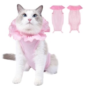 cat recovery suit cat onesie for cats after surgery female, breathable cat surgery recovery suit for abdominal wounds post-surgery, cat surgical spay recovery shirt for cats kitten pink small