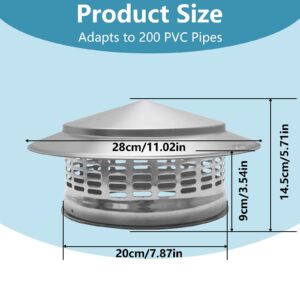 LangRay Chimney Caps for Outside, 8 in Stainless Steel Chimney Cover with Screen, Round Stove Pipe Cap, Roof Exhaust Vent Cap, Fireplace Roof Vent Cover Rain Caps for Chimney Stovepipe Finial