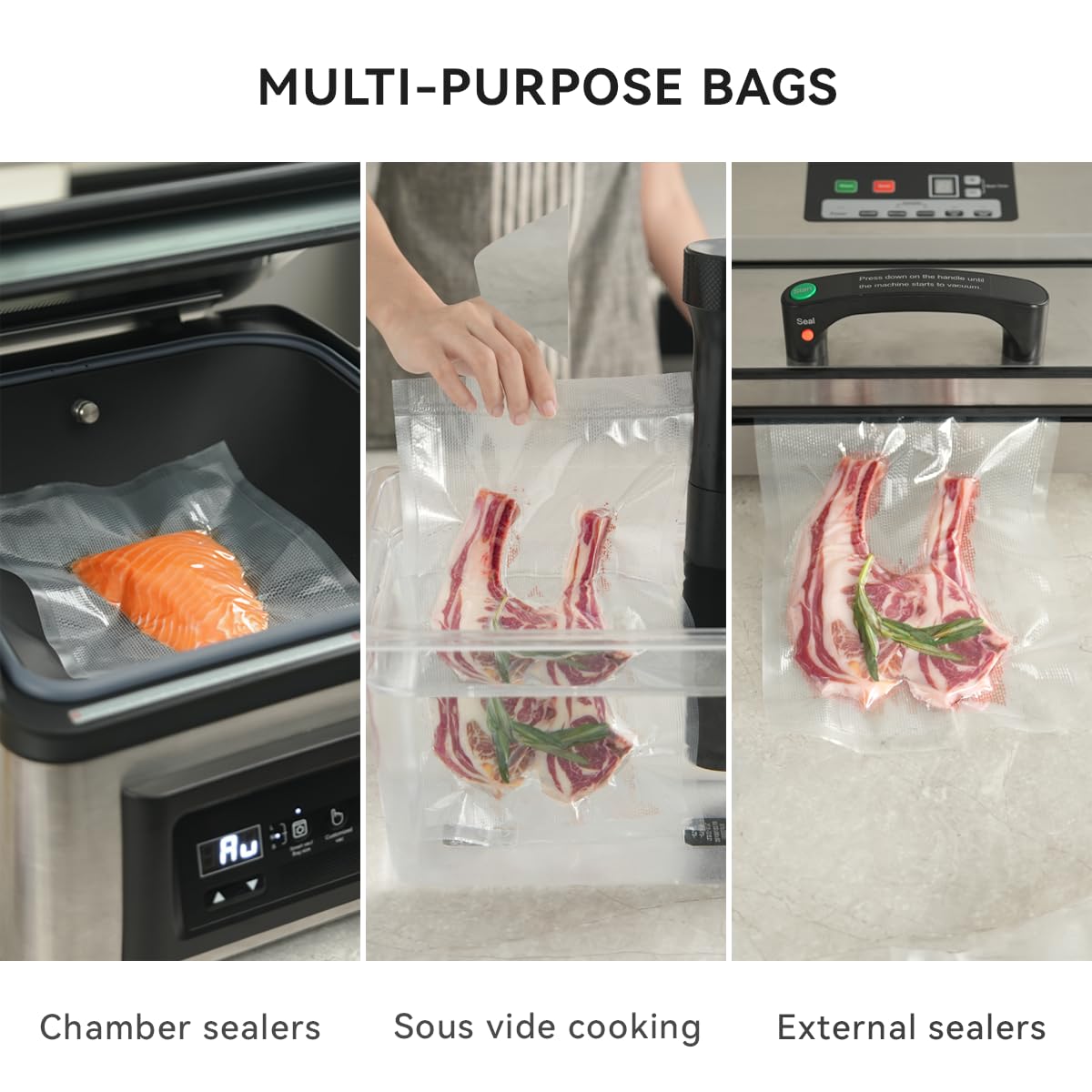 8" x 12" Vacuum Sealer Bags, 200 Pack with 5 Liquid Block Bags, Perfect for Food Storage, Sous Vide, and Meal Preparation, Lock Fresh and Nutrients