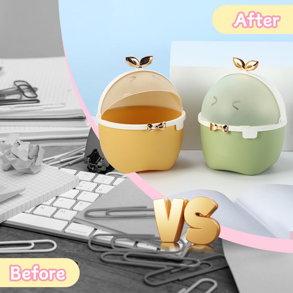 DIBALIYI Mini Desk Can with Lid, Cute Bedroom Trash Can and 3 Rolls Can Liners, Cartoon Animal Desktop Dust can for Office Car Kitchen Bathroom, 19.5 * 15 * 15cm (Green)