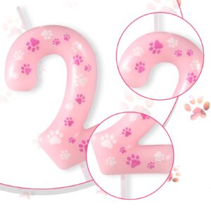 Dog Paw Birthday Candle, Pink Dog Paw Print Themed Birthday Candle Cute Numeral Birthday Cake Topper for Boy Girl Pet Birthday Decoration Party Supplies (Number 2)