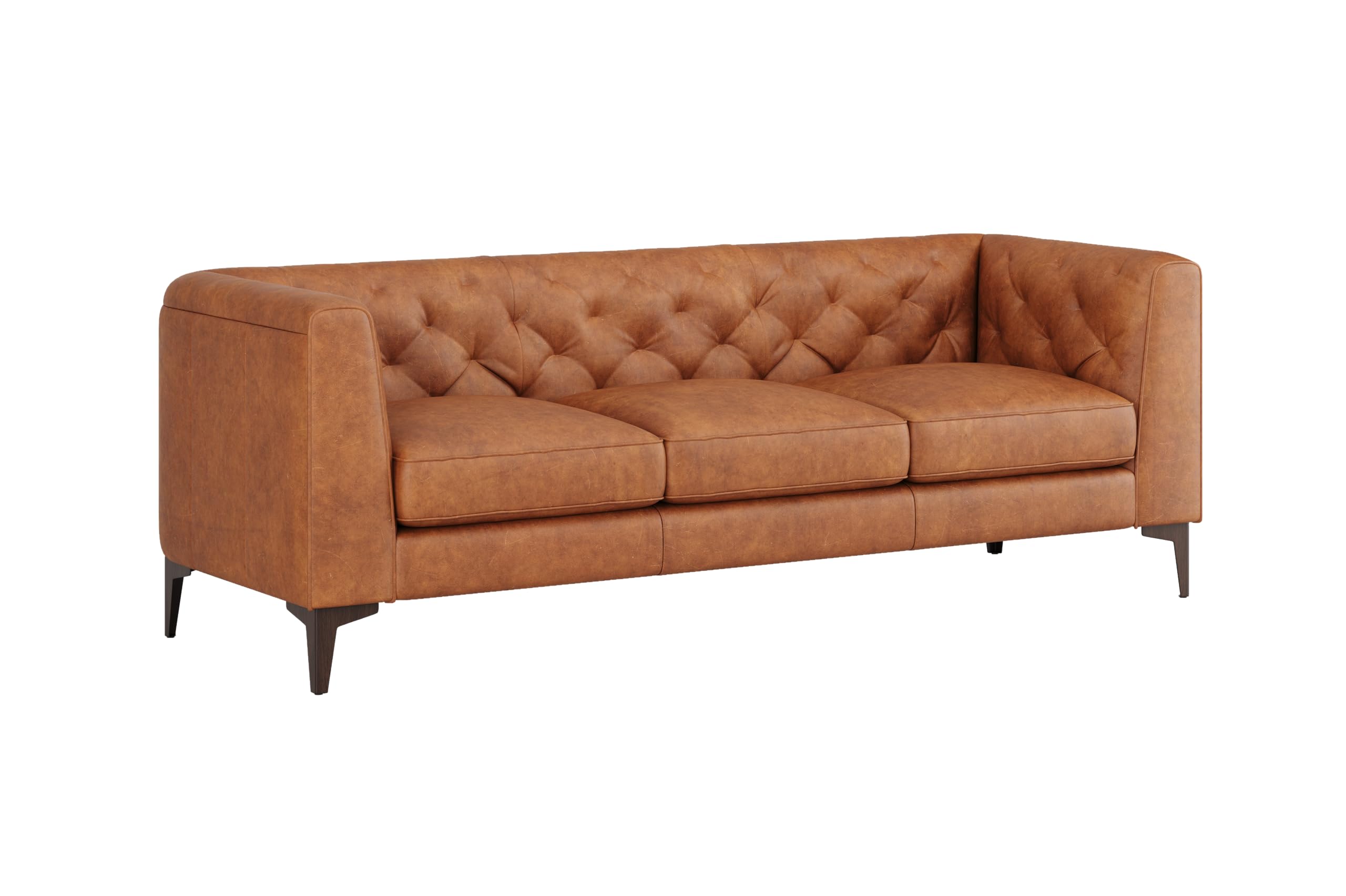 Valencia Avery Leather Couch 89" | Top Grain Nappa 11000 Leather 3 Seater with Tufted Back, Solid Wood Frame, Plush Cushioning, Saddle Tan