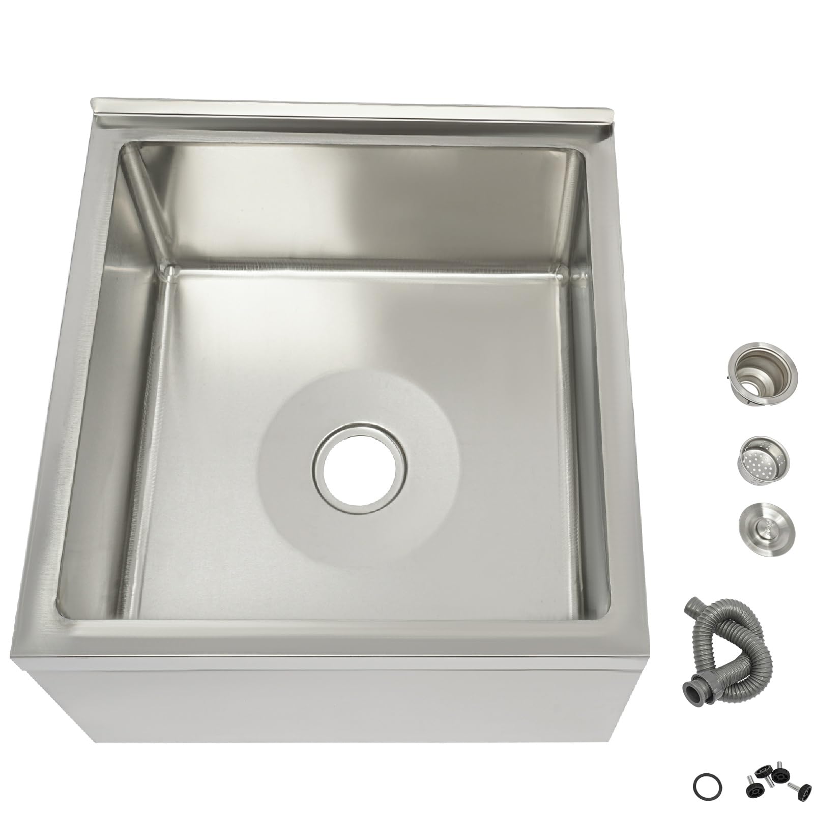 Commercial Mop Sink Floor Basin 24x24x13" 304 Stainless Steel Mop Service Basin with Quick Draining Filter Basket Household Mop Bucket Single Bowl Kitchen Sink Prep&Utility Sink