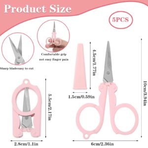 Folding Scissors Small Scissors Travel Scissors Safety Scissors Stainless steel Mini Scissors with Safety Cap Cute Scissors for Scrapbook Cutting Sewing DIY Handmade Daily and Travel Use (5 Pack)