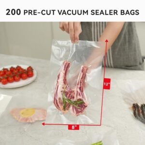 8" x 12" Vacuum Sealer Bags, 200 Pack with 5 Liquid Block Bags, Perfect for Food Storage, Sous Vide, and Meal Preparation, Lock Fresh and Nutrients