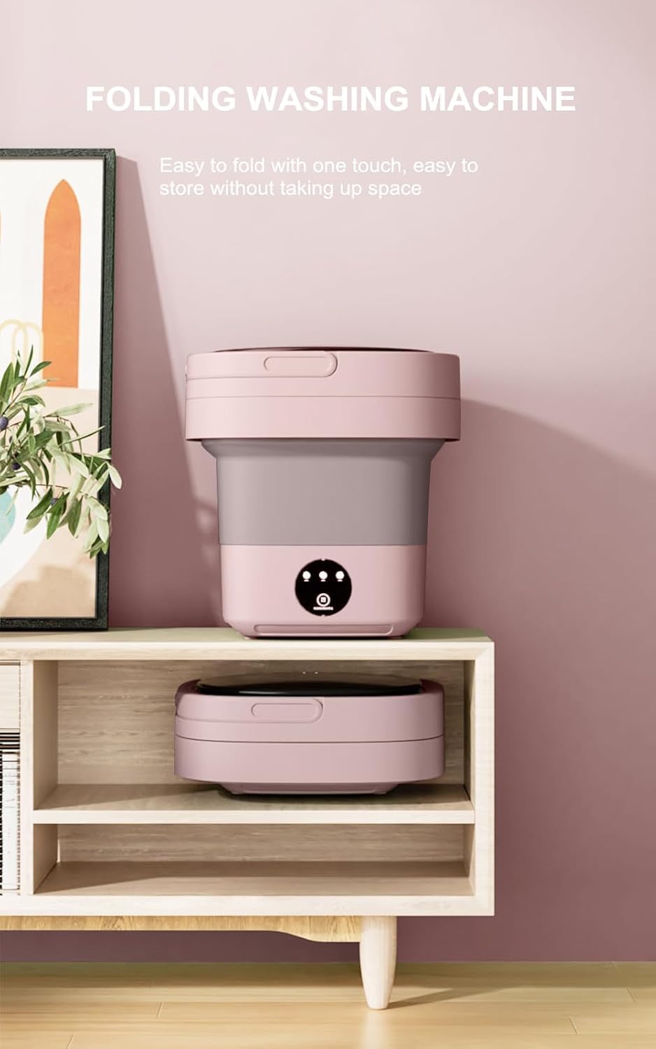 Portable Washing Machine, Mini Washer 9L High Capacity with 3 Modes Deep Cleaning for Underwear, Baby Clothes, or Small Items, Foldable Washing Machine for Apartments, Camping, Travel (Pink)