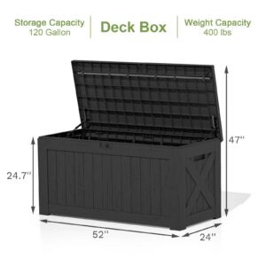 VICTONE 120 Gallon Large Deck Box, Outdoor Lockable Storage Box for Gardening Tools, Waterproof Deck Box for Patio Furniture, Black