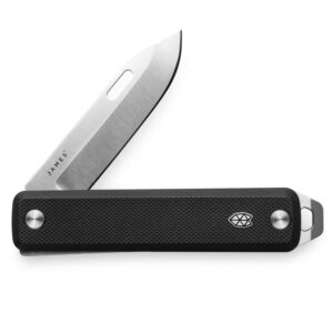 james° the ellis slim folding pocket knife razor thin edc, 2.6" stainless steel blade, slip-joint design, all-things scraper and screw driver, black grip