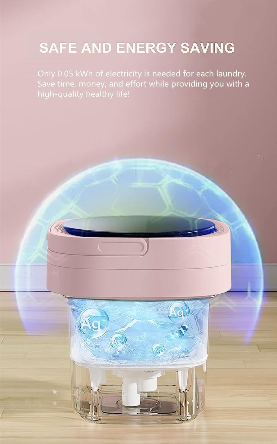 Portable Washing Machine, Mini Washer 9L High Capacity with 3 Modes Deep Cleaning for Underwear, Baby Clothes, or Small Items, Foldable Washing Machine for Apartments, Camping, Travel (Pink)