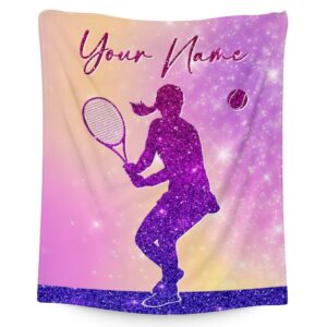 personalized girls blanket gifts- tennis throw blanket for women kids teens- 50x60 inches pink soft fuzzy sport blankets for nap couch sofa bed- custom tennis lovers gifts